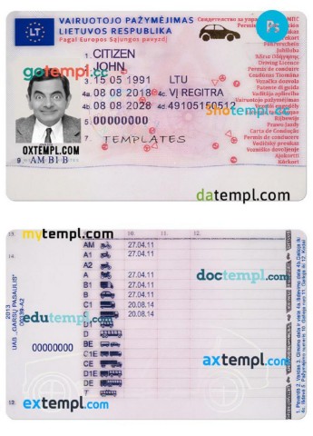 Lithuania driving license template in PSD format, 2013 – present