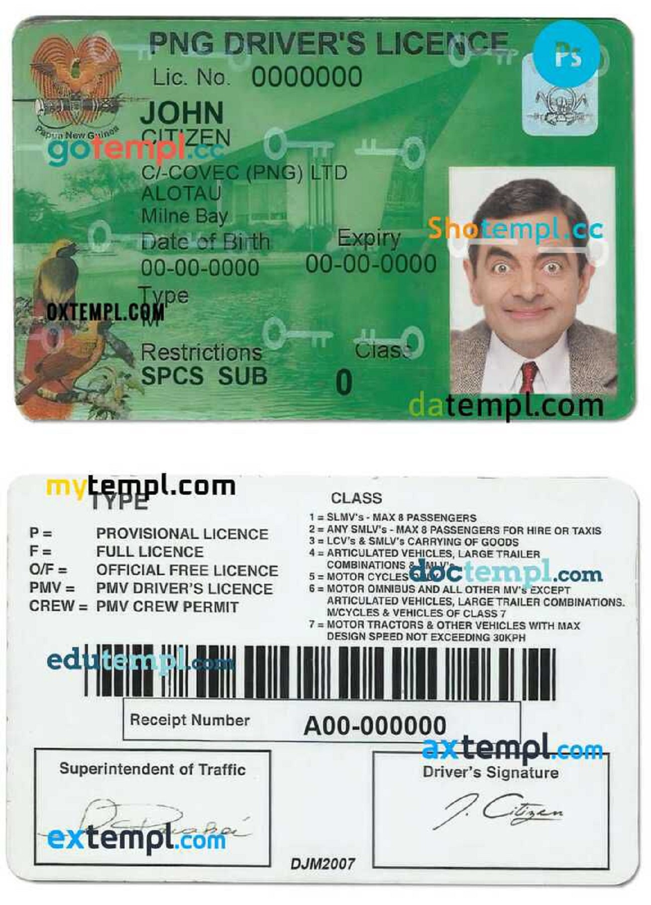 Papua New Guinea driver’s permit template in PSD format - valmujudri ...