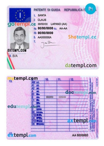 Italy driver’s permit template in PSD format, fully editable