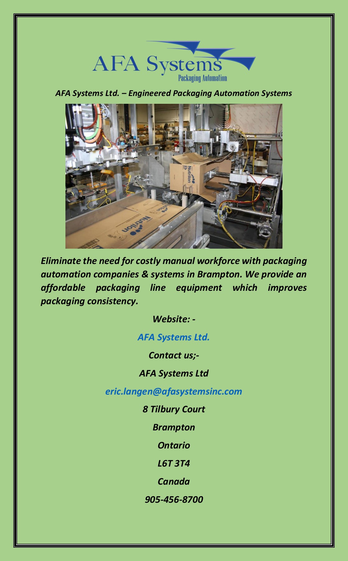 AFA Systems Ltd. – Engineered Packaging Automation Systems - Afa System ...