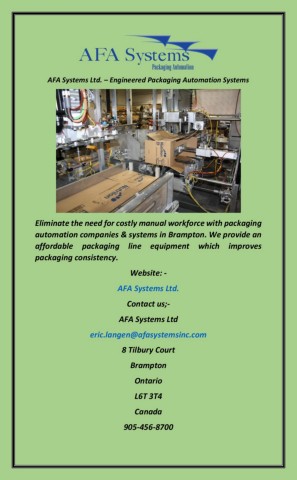 AFA Systems Ltd. – Engineered Packaging Automation Systems - Afa System - Page 1 - 1 | Flip PDF ...
