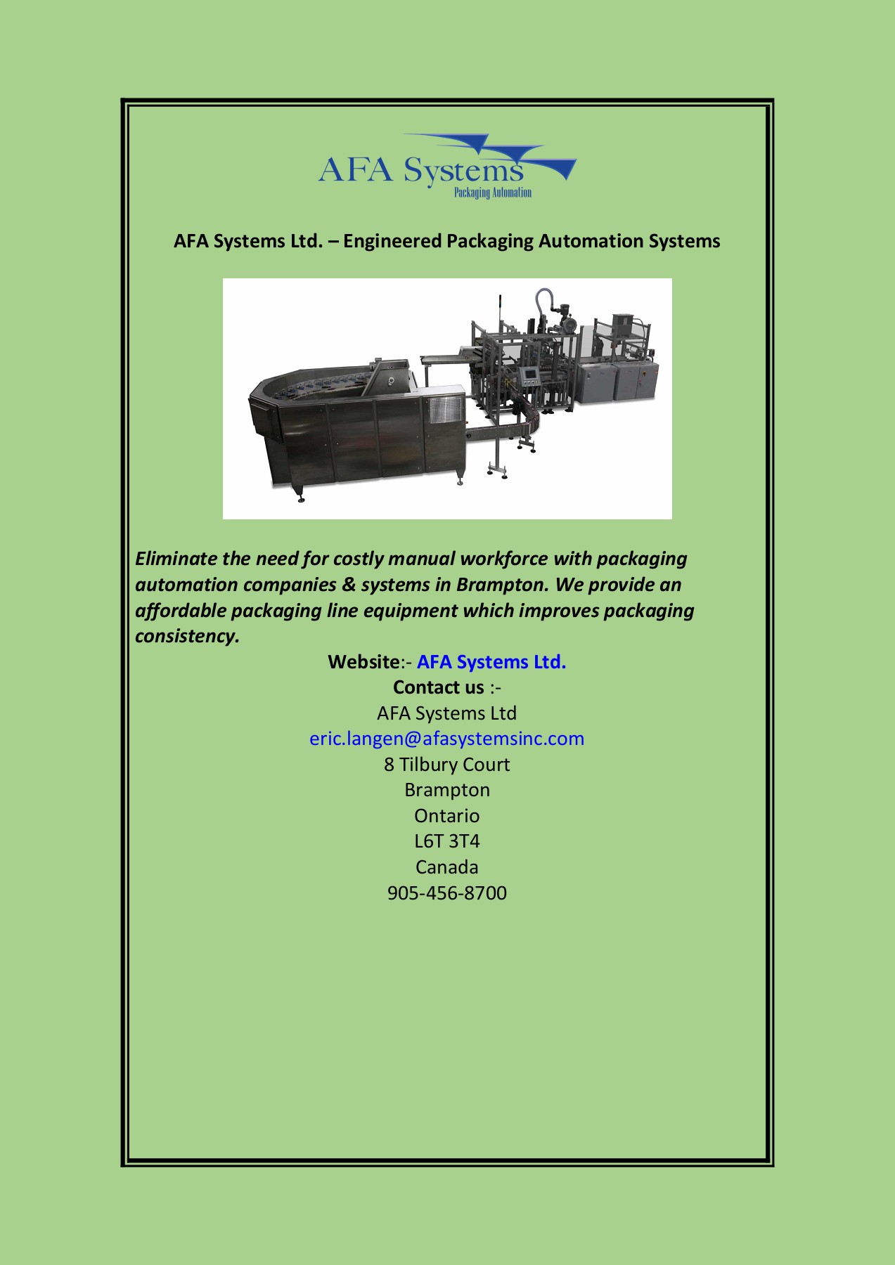 AFA Systems LtdEngineered Packaging Automation Systems - Afa System ...