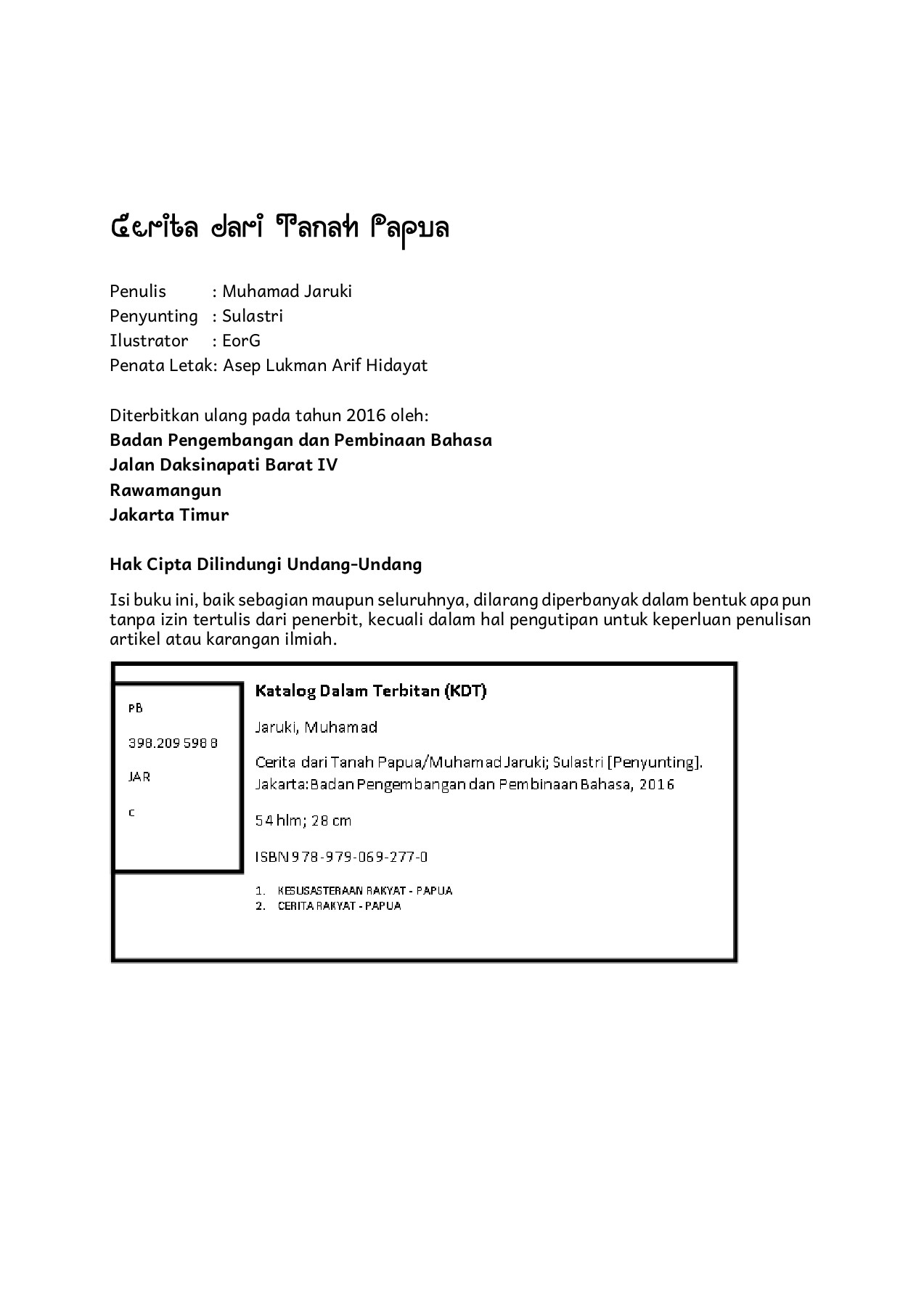 BUKU CERITA SD-Cerita dari Tanah Papua. NUNING pdf - Nuning Ermi - Halaman 2 | PDF Online | PubHTML5