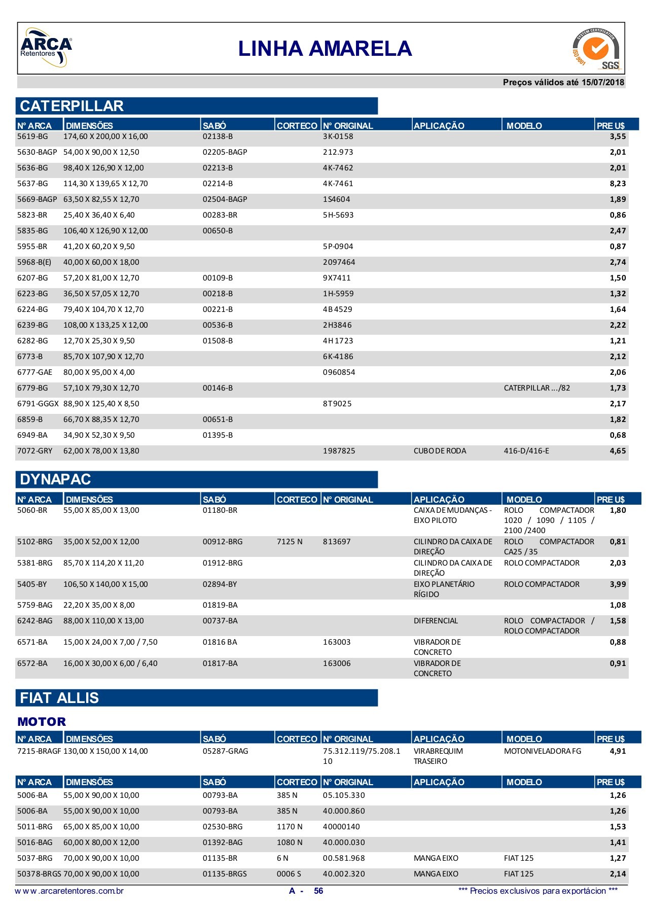 Tabela de Preços ARCA - ARCA RETENTORES - Página 56 | PDF Online | PubHTML5