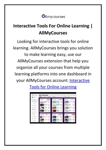 Interactive Tools For Online Learning AllMyCourses