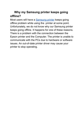 Why my Samsung printer keeps going offline?