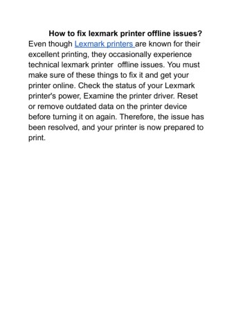 How to fix lexmark printer offline issues? - cena90506 - Page 1 - 1 ...