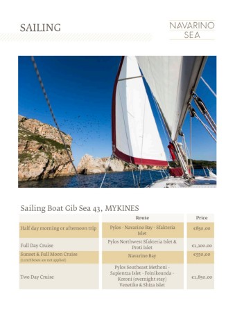 Sea Sailing Price List