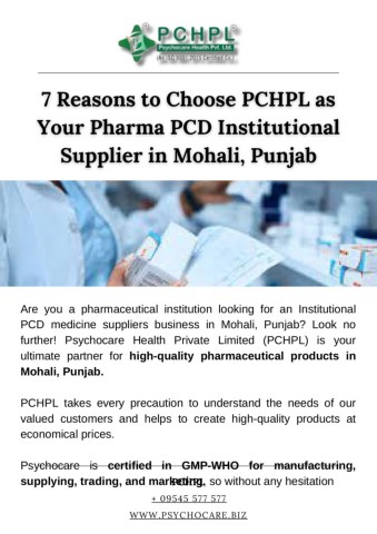 7 Reasons to Choose PCHPL as Your Pharma PCD Institutional Supplier in ...