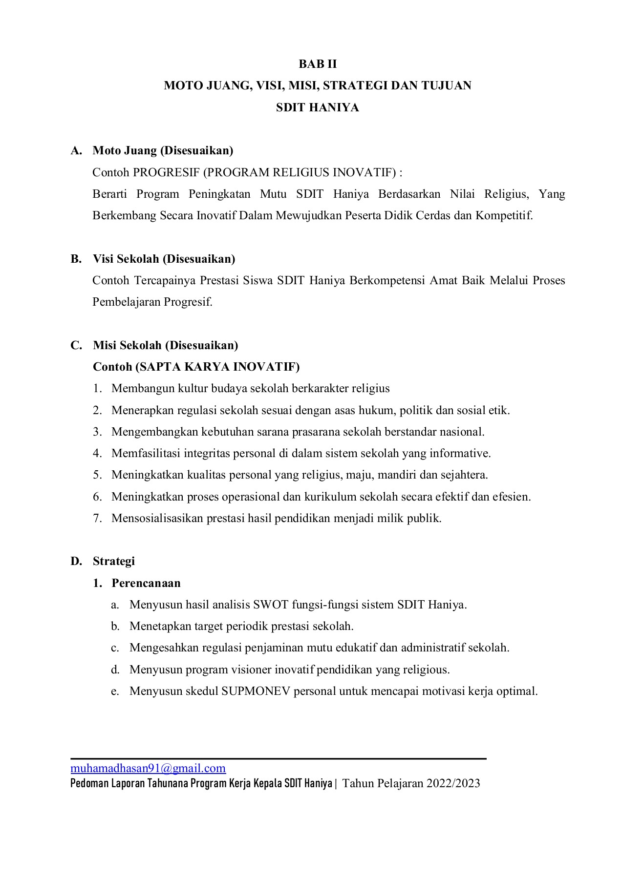 Pedoman Laporan Tahunan Program Kerja Kepala Sekolah SDIT Haniya ok 1 - muhamad hasan - Kaca 7 ...