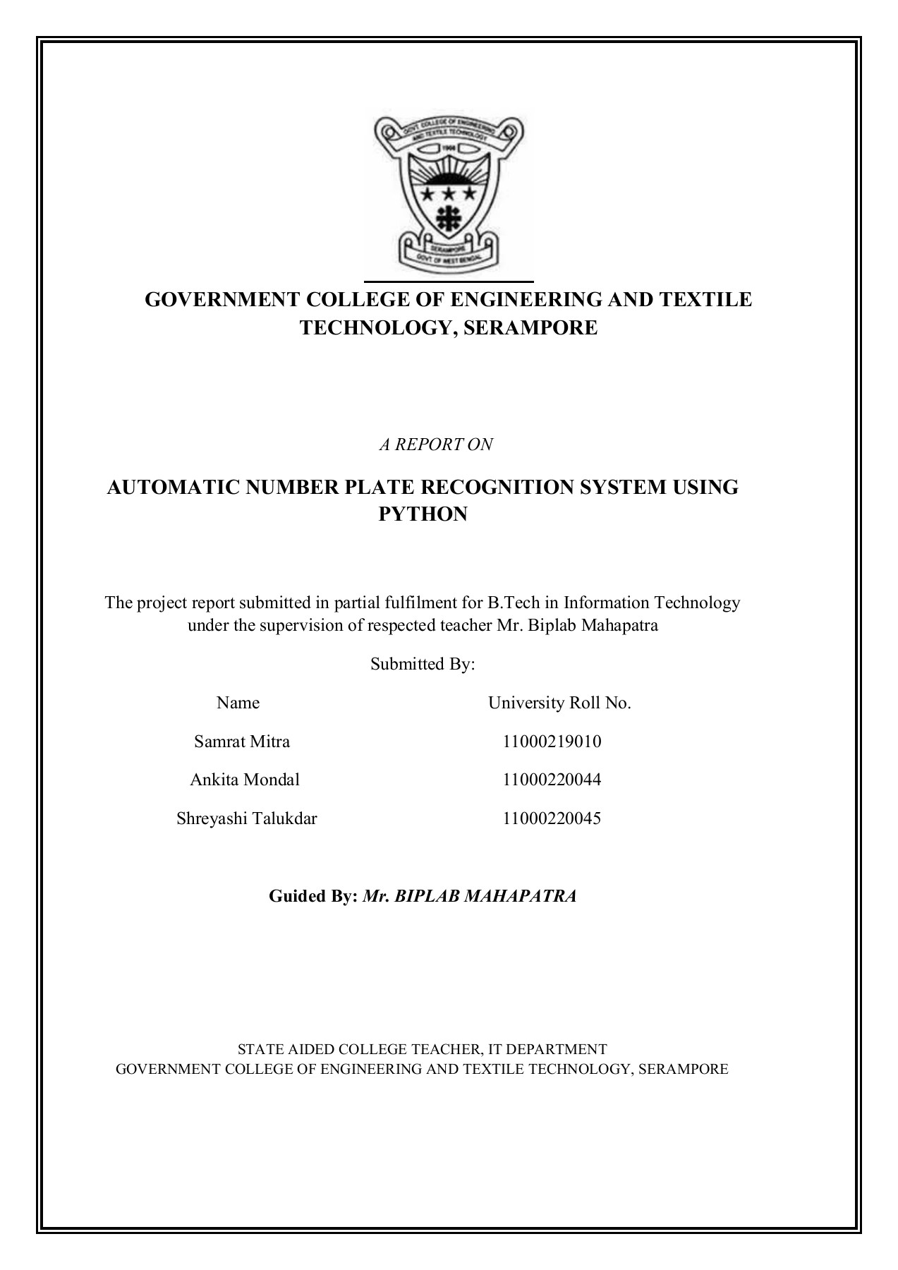 ANPR- FINAL REPORT - Leo Gaming - Page 1 - 58 | Flip PDF Online | PubHTML5