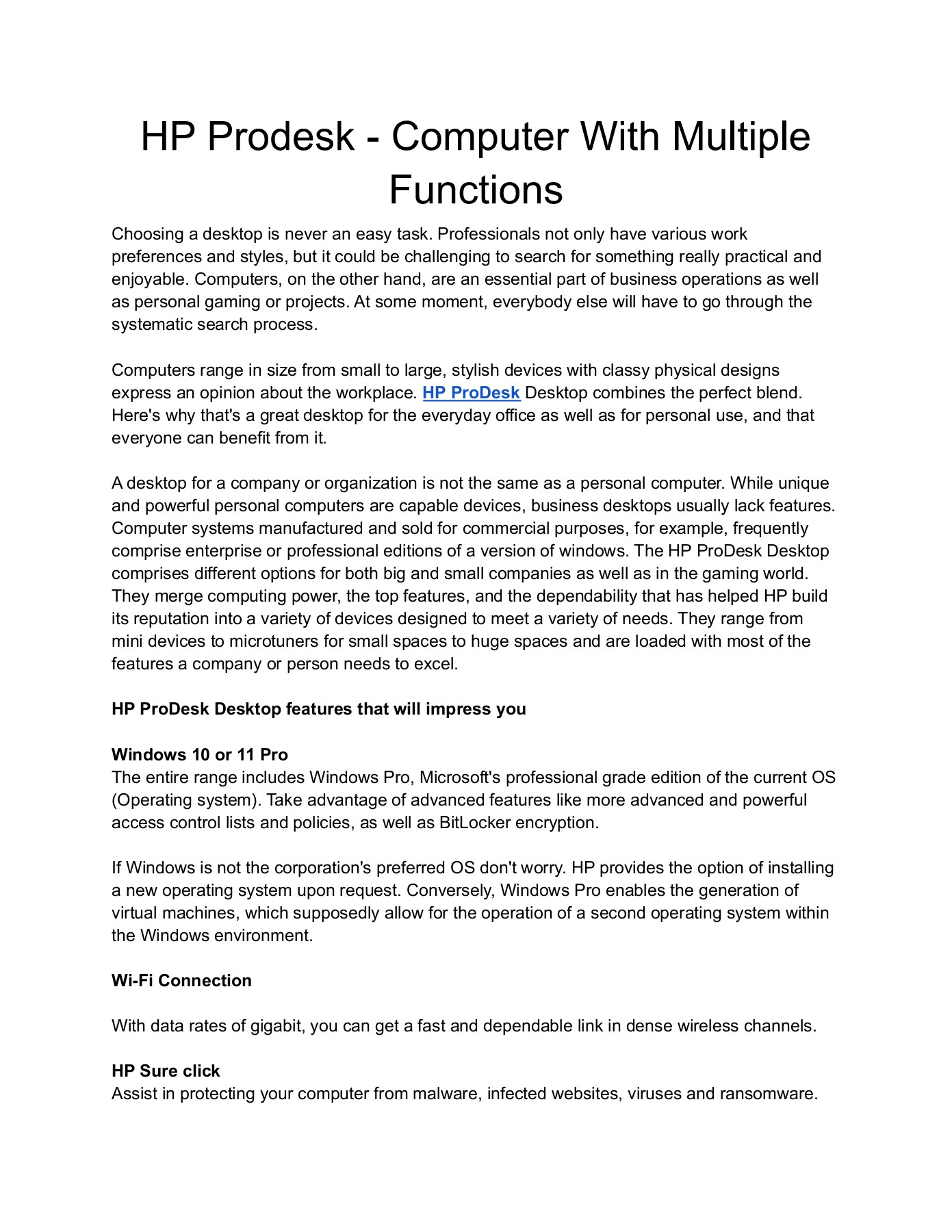 HP Prodesk - Computer With Multiple Functions - Adamson Wood - Page 1 ...