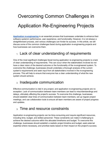 Overcoming Common Challenges in Application Re-Engineering Projects