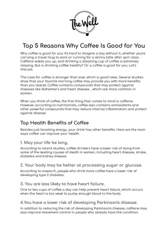 Top 5 Reasons Why Coffee Is Good for You