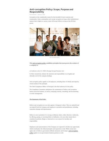 Anti-corruption Policy: Scope, Purpose and Responsibility