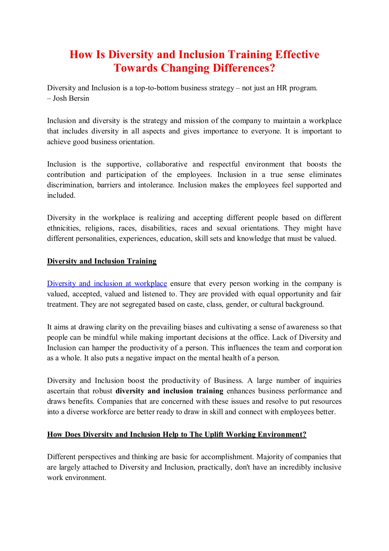 How Is Diversity and Inclusion Training Effective Towards Changing ...