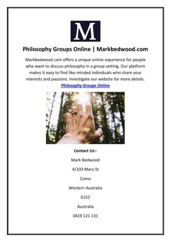 Philosophy Groups Online - Mark Bedwood Mark Bedwood - Page 1 - 1 ...