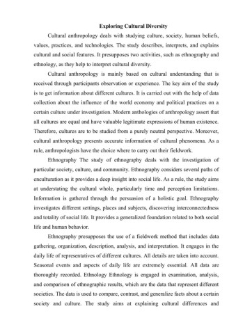 Exploring Cultural Diversity