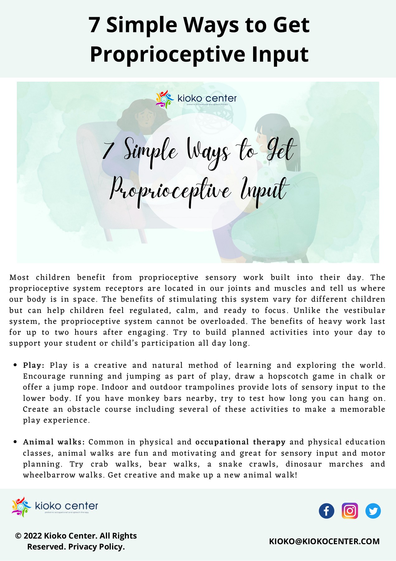 7 Simple Ways to Get Proprioceptive Input - Kioko Center - Page 1 - 2 ...