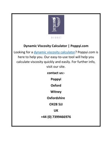 Dynamic Viscosity Calculator Poppyi.com