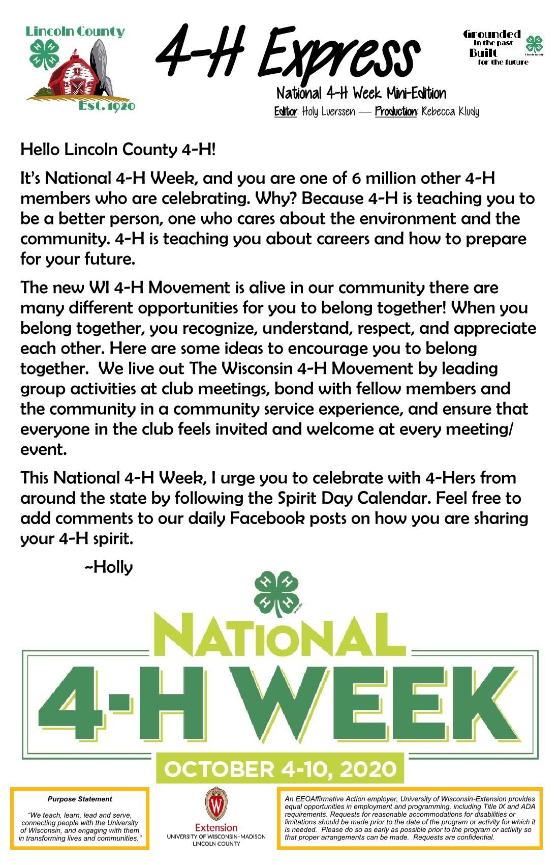 National 4-H Week '20 - Lincoln County 4-H Express - Extension Lincoln ...