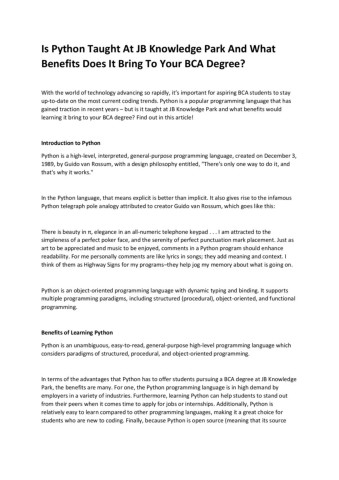Is Python Taught At JB Knowledge Park And What Benefits Does It Bring ...