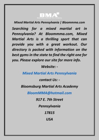 Mixed Martial Arts Pennsylvania Bloommma