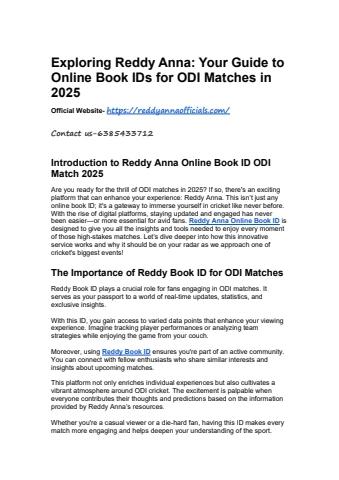 Introduction to the Reddy Anna Book Official Online ODI Live