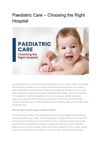 Paediatric Care – Choosing the Right Hospital