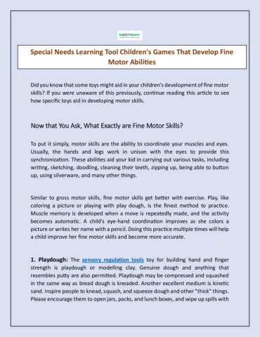 Special Needs Learning Tool Children's Games That Develop Fine Motor ...