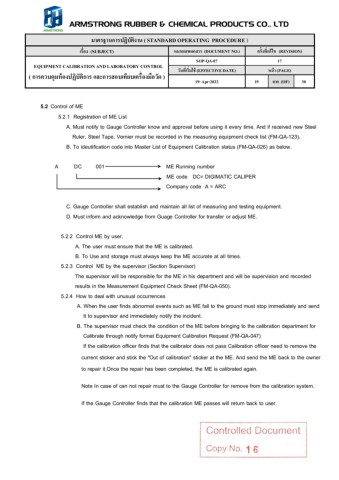 SOP-QA-07 REV.17 EQUIPMENT CALIBRATION AND LABORATORY CONTROL - Nukanya ...