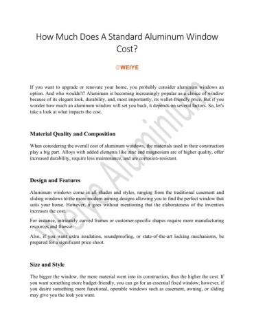 How Much Does A Standard Aluminum Window Cost