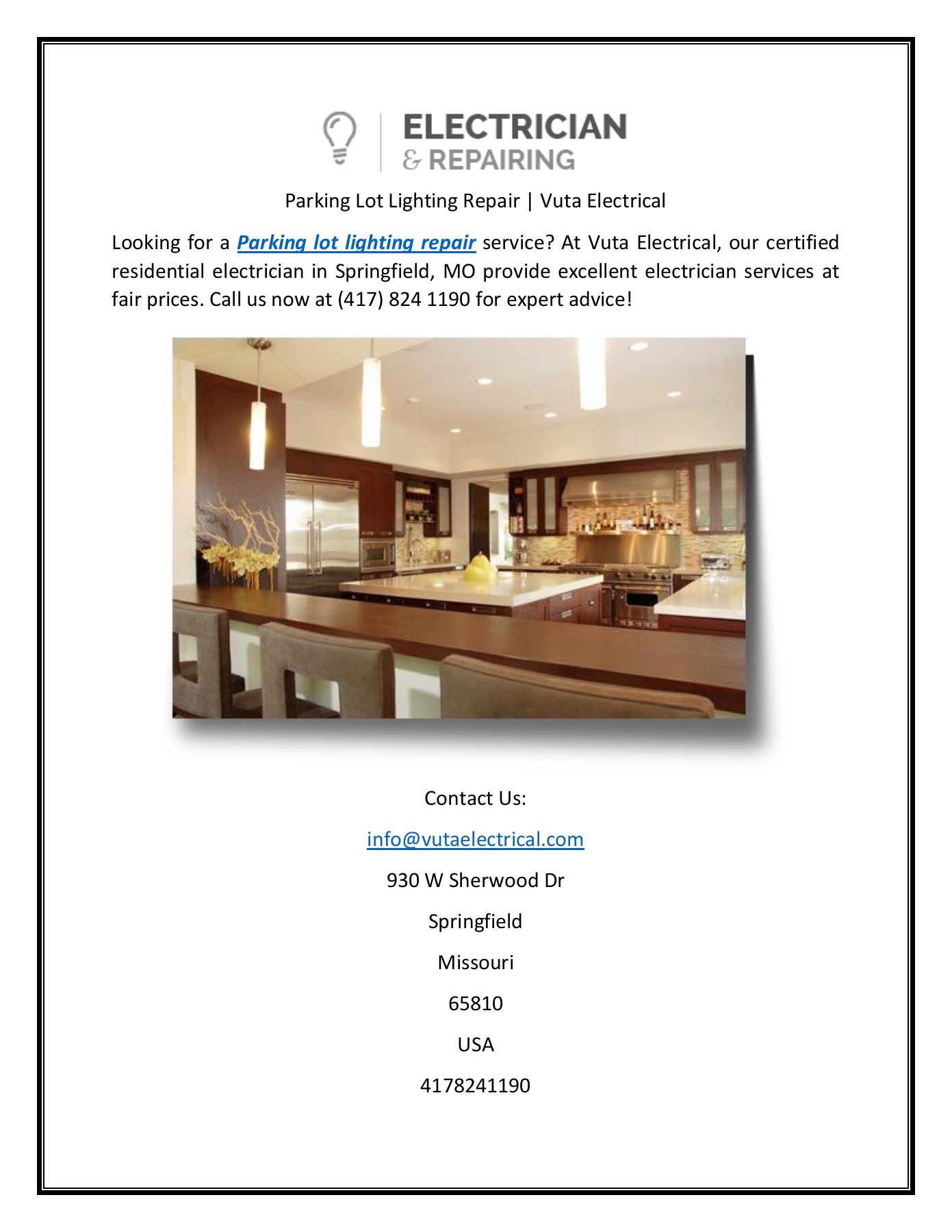 Parking Lot Lighting Repair Vuta Electrical - Vuta Electrical - Page 1 - 1 | Flip PDF Online ...