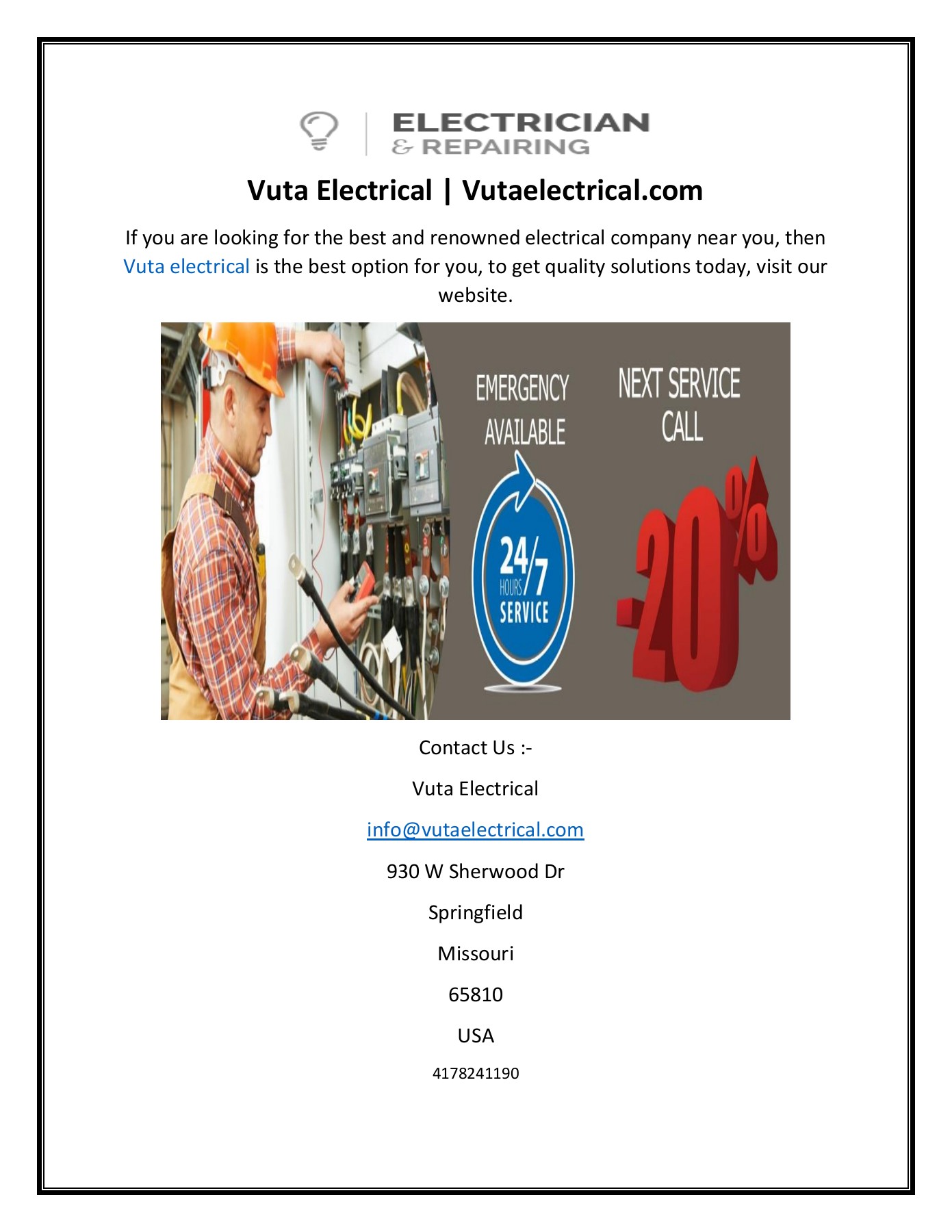 Vuta Electrical Vutaelectrical.com - Vuta Electrical - Page 1 - 1 | Flip PDF Online | PubHTML5