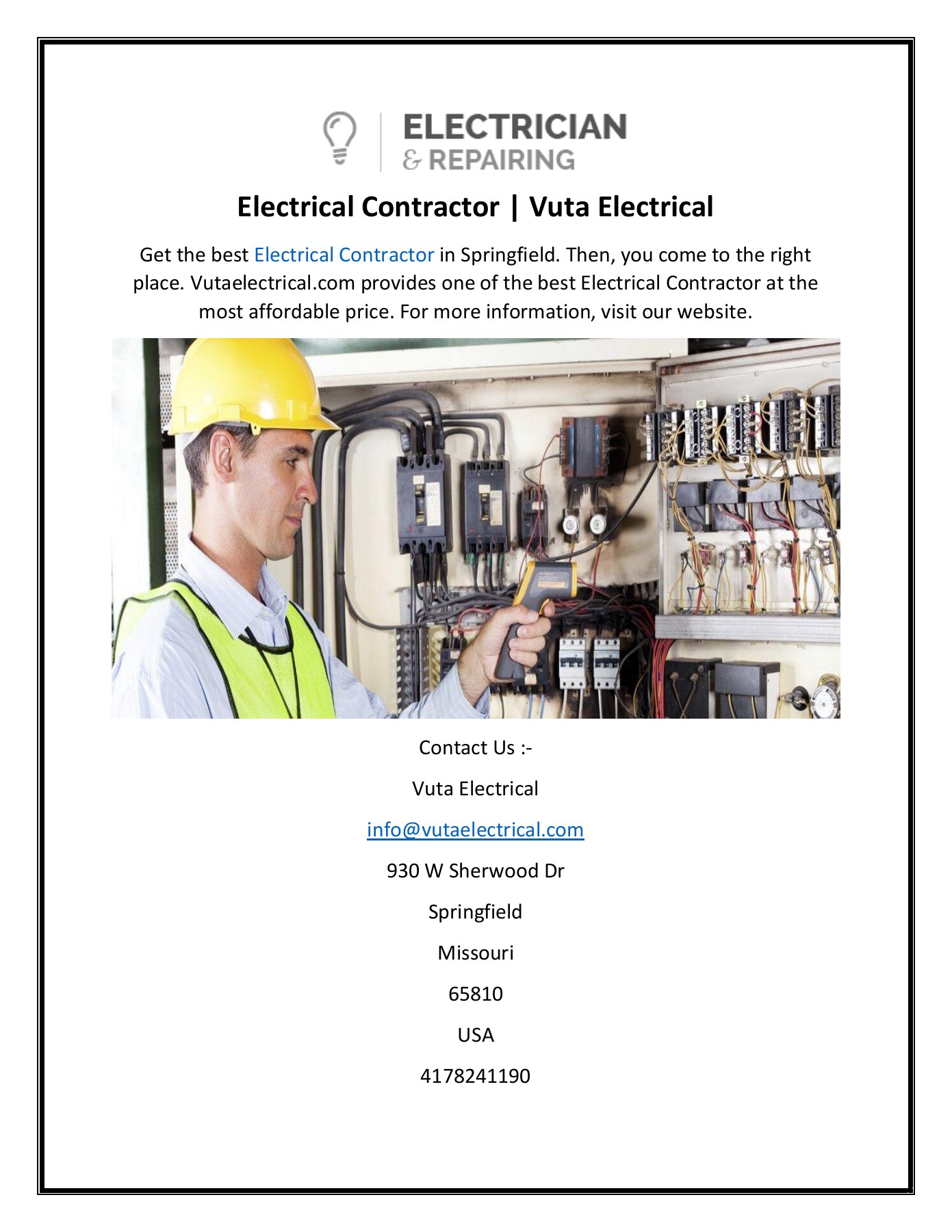 Electrical Contractor Vuta Electrical - Vuta Electrical - Page 1 - 1 | Flip PDF Online | PubHTML5