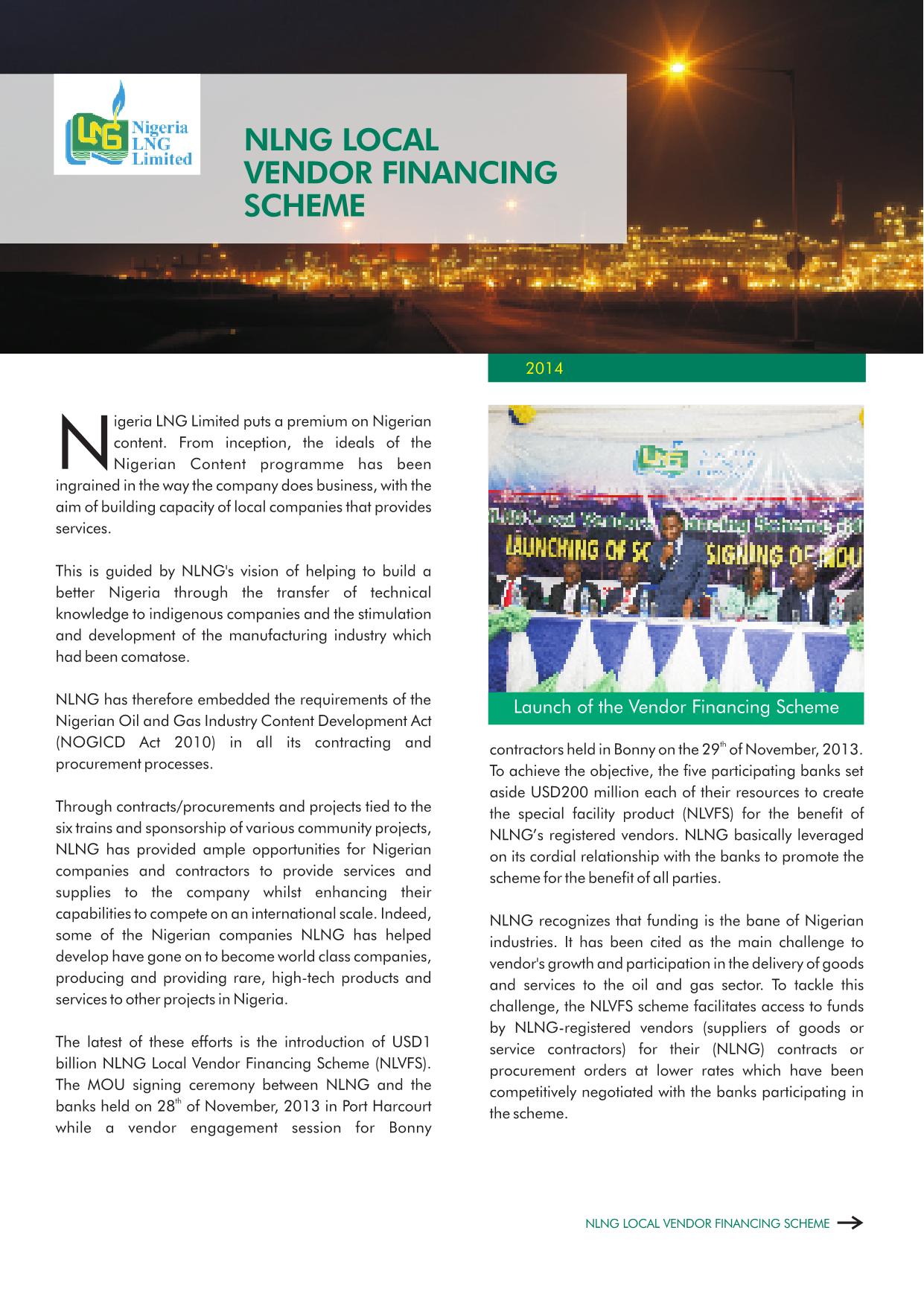 NLNG LOCAL VENDOR FINANCING SCHEME, FACT SHEET 2014 - Nigeria LNG ...