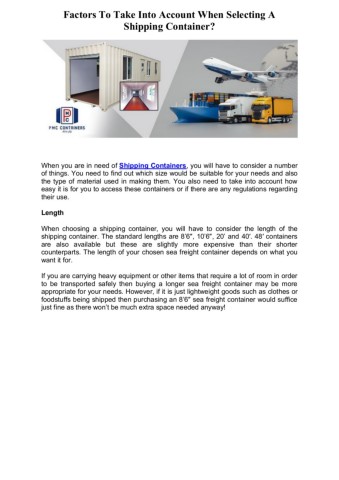 Factors To Take Into Account When Selecting A Shipping Container?
