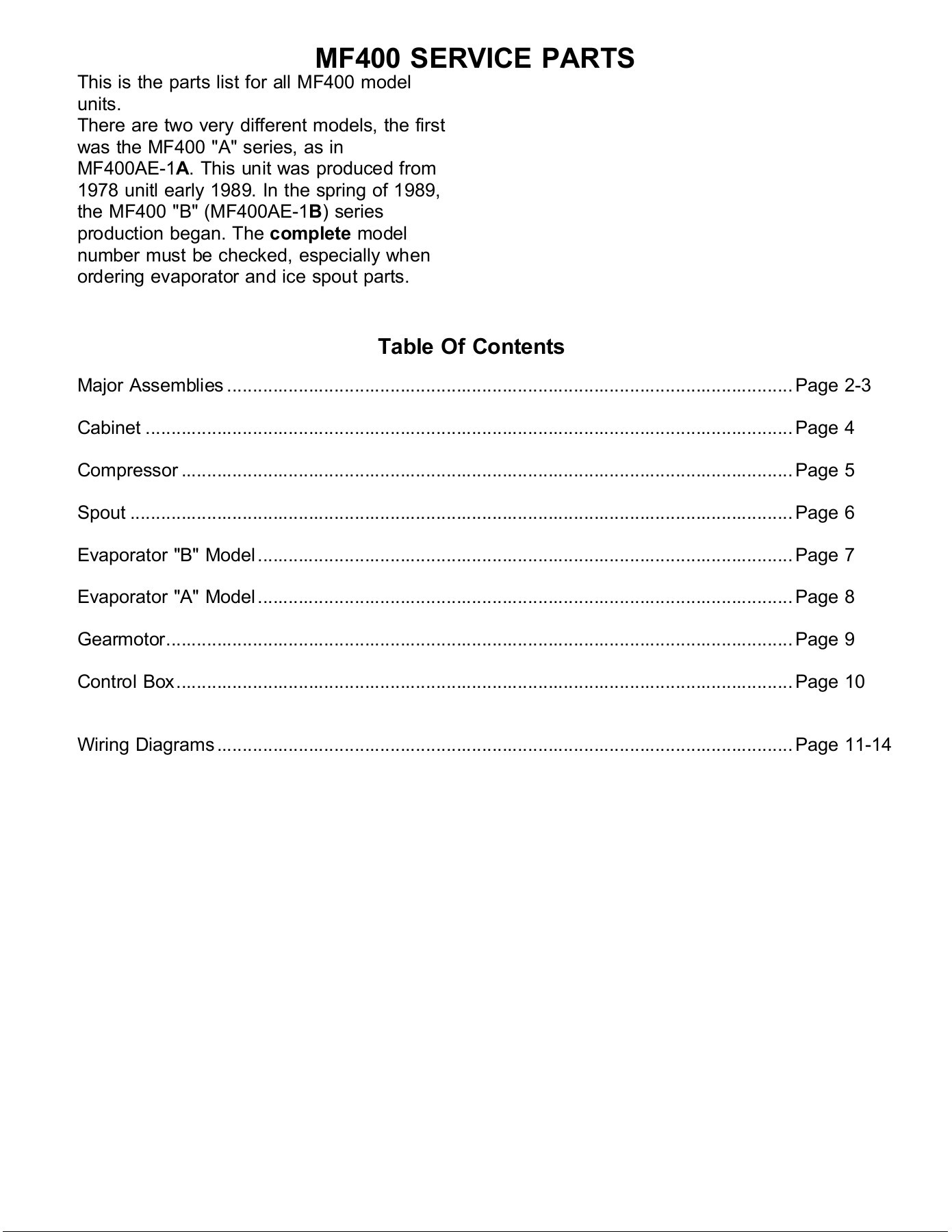 Parts List - MF400 - Scotsman®LATAM - Page 1 - 14 | Flip PDF Online | PubHTML5