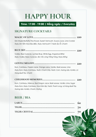 SKY 21 BAR - MENU HAPPY HOUR