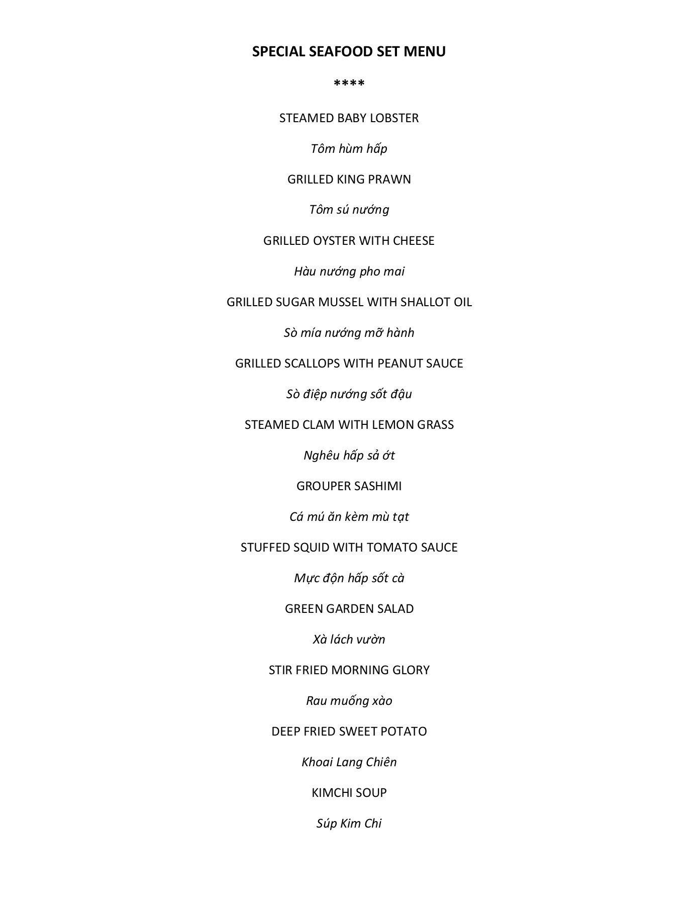 SPECIAL SEAFOOD SET MENU - Belle Maison Parosand Hotel - Page 1 - 2 ...