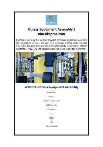 Fitness Equipment Assembly Bluefikspros.com