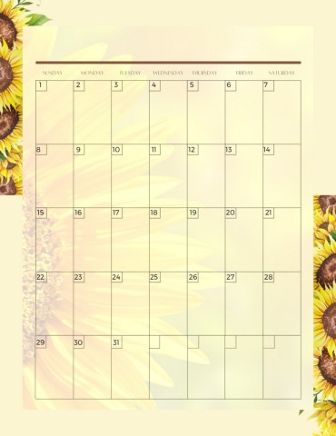 Sunflower Undated Monthly Calendar bittyspirelife.com