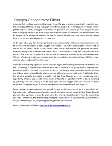 Oxygen Concentrator Filters