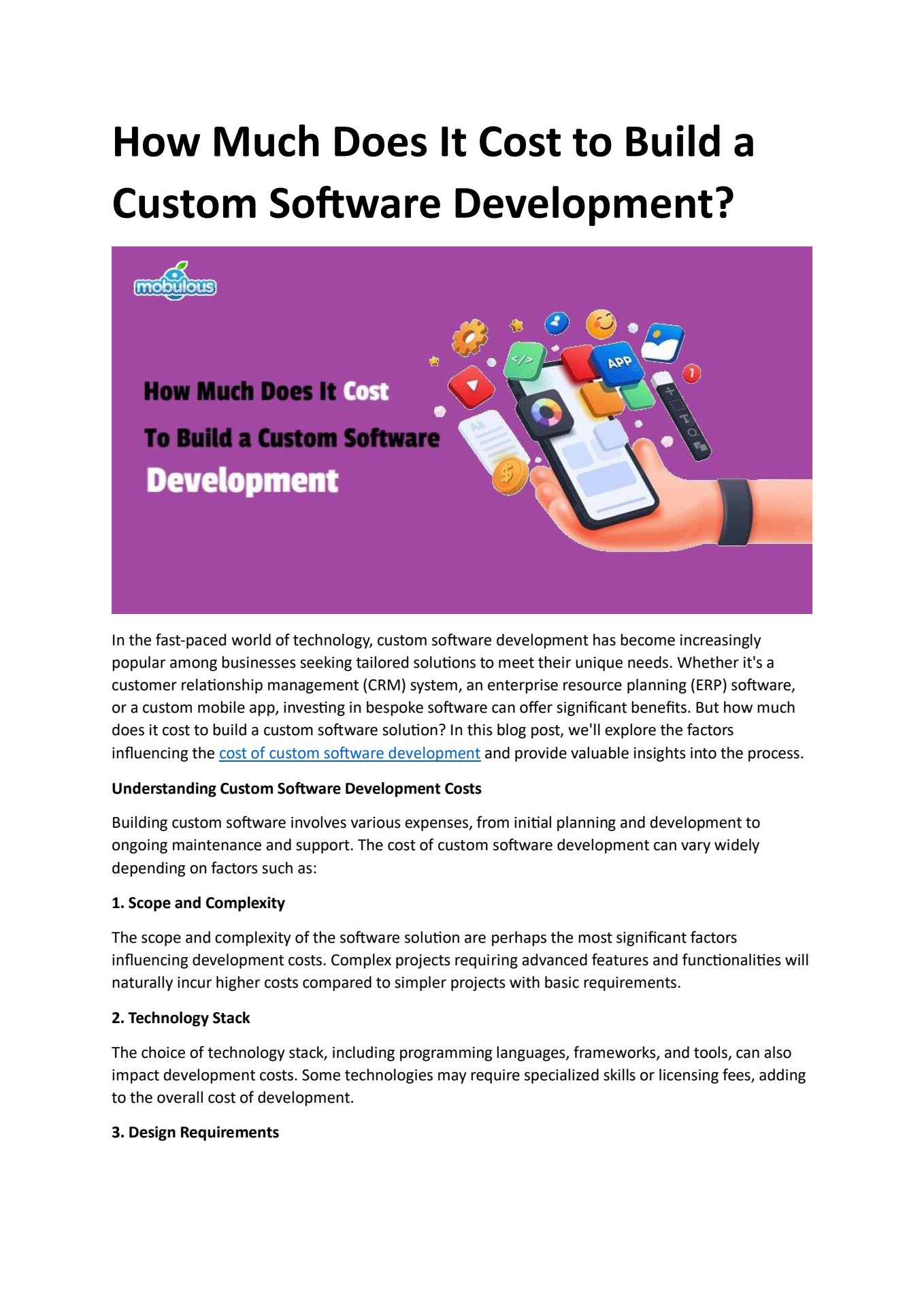 How Much Does It Cost to Build a Custom Software Development? - Mobulous Technologies - Page 1 ...
