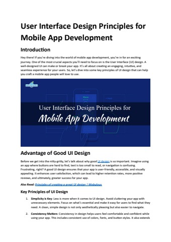 User Interface Design Principles for Mobile App Development