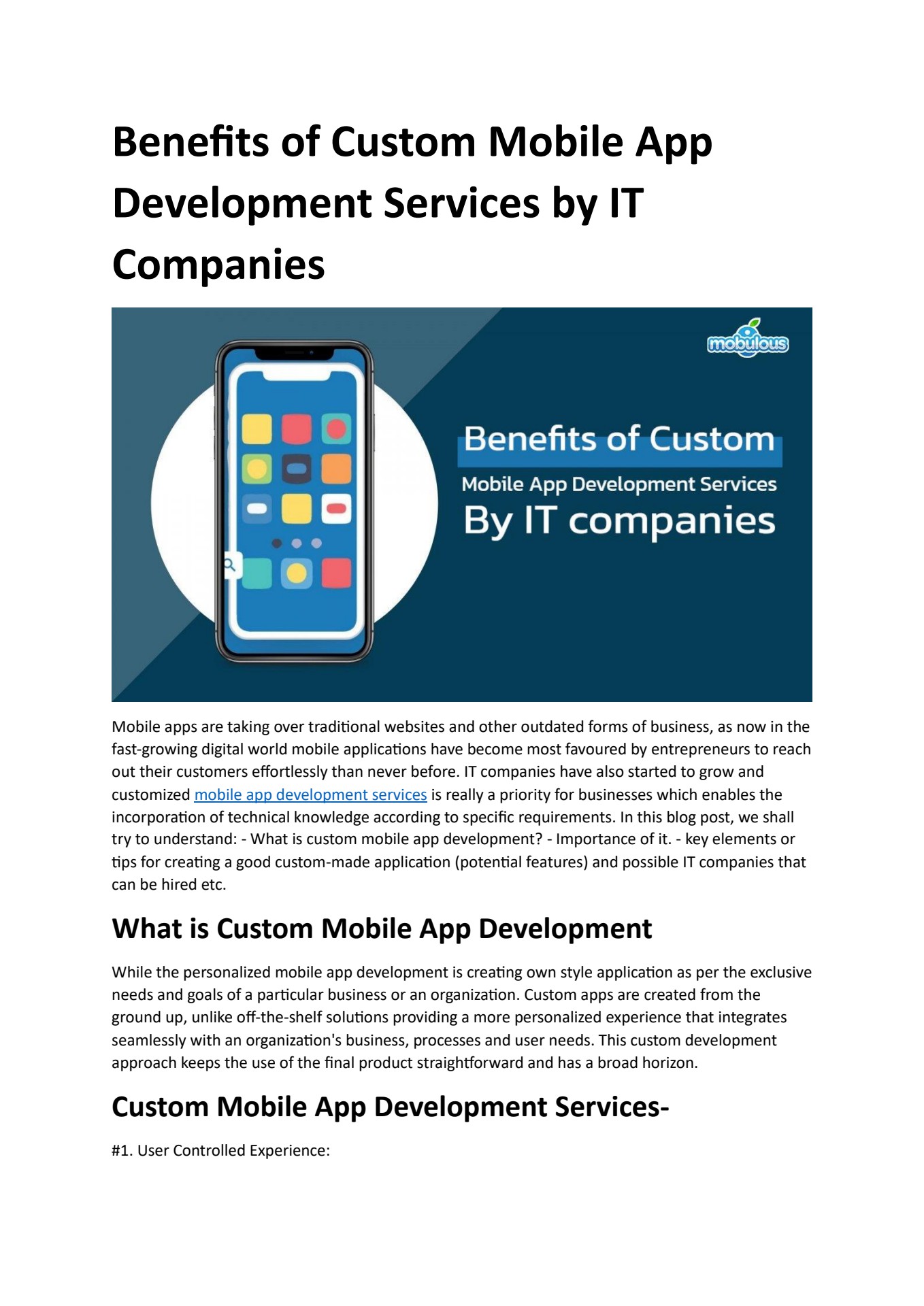 Benefits of Custom Mobile App Development Services by IT Companies ...