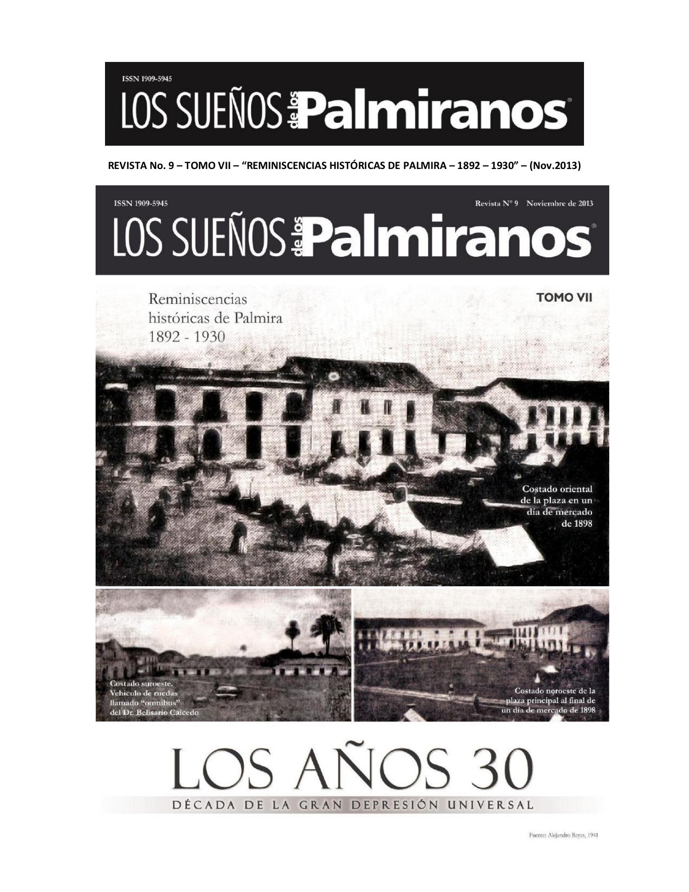 REVISTA N0. 9 – TOMO VII - “REMINISCENCIAS HISTÓRICAS DE PALMIRA – 1892 ...
