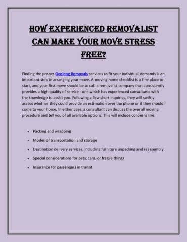 How Experienced Removalist Can Make Your Move Stress Free?