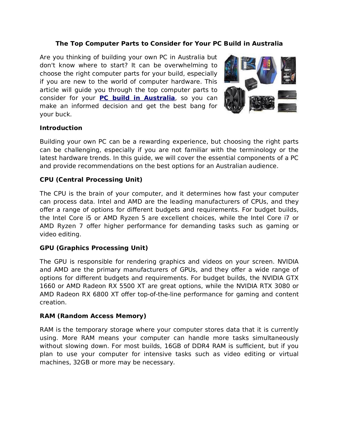 The Top Computer Parts to Consider for Your PC Build in Australia ...