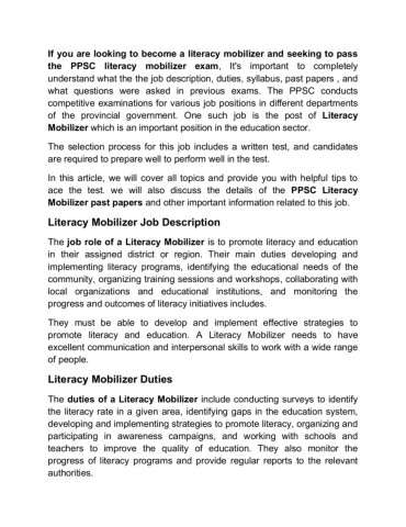 PPSC literacy mobilizer